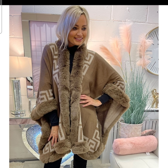 Unbranded | Jackets & Coats | Greek Key Faux Fur Cape Brown | Poshmark